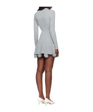CONNER IVES Ribbed Knit Pom Pom Hem Mini Dress