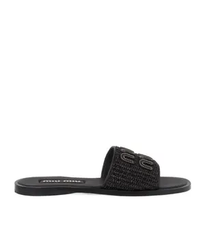 Miu Miu Raffia-effect Woven Fabric Slides - Black