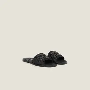 Miu Miu Raffia-effect Woven Fabric Slides