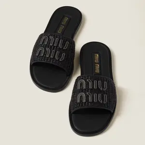 Miu Miu Raffia-effect Woven Fabric Slides