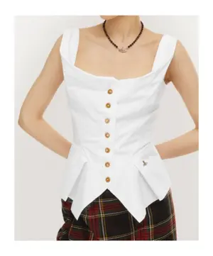 VIVIENNE WESTWOOD Square Neck Button-down Peplum Top - White