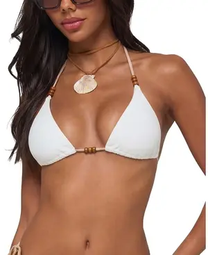 EDIKTED Milani Bead Triangle Bikini Top - White
