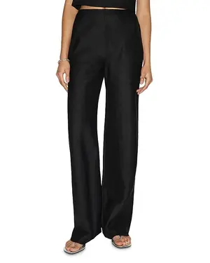 REFORMATION Gale Linen Mid Rise Pants - Black