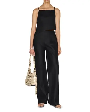 REFORMATION Gale Linen Mid Rise Pants - Black