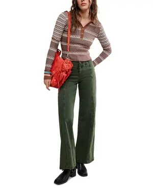 Free People Long Sleeve Collared Printed Top