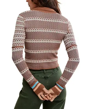 Free People Long Sleeve Collared Printed Top