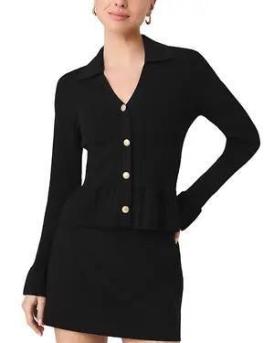 French Connection Crinkle Knit Pointelle Top - Black