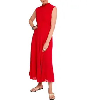 Mint Velvet Sleeveless High Neck Drop Waist Knit Midi Dress