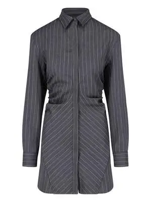 DONDUP Pinstripe Stretch Wool Blend Shirt Dress - Grey