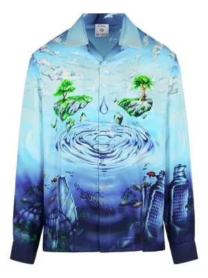 Casablanca Printed Button-down Shirt With Chest Pocket Long Sleeve - Light Blue