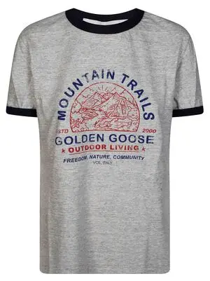 GOLDEN GOOSE Crewneck Graphic Print Long Sleeve T-shirt - Grigio