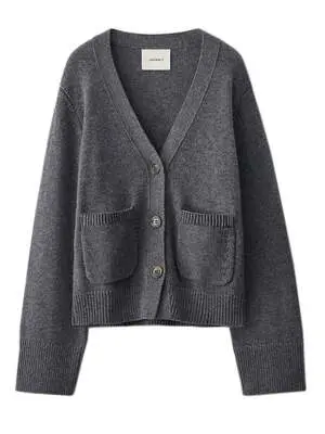 LISA YANG Cashmere V-neck Button-front Sweater With Patch Pockets - Grigio