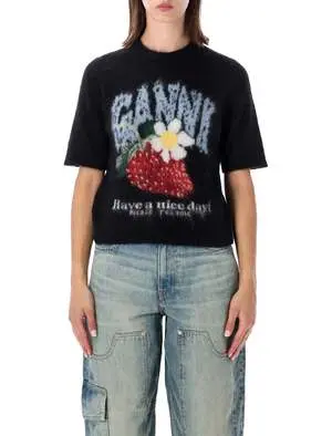 GANNI GANNI Strawberry Graphic Knit Sweater Nero