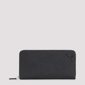 Prada Saffiano Mini Zip-around Wallet, 20cm X 10cm X 2cm - Black