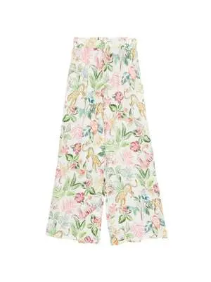 120% Lino 100% Linen Drawstring Pants With All-over Print - Multicolor