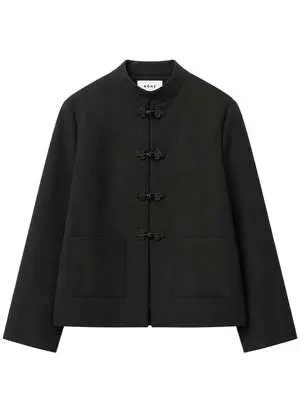 RÓHE Pankou-front Mandarin Collar Wool Jacket With Patch Pockets And Flared Sleeves - Black