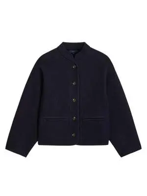 Soeur 100% Virgin Wool Stand Collar Coat - Navy