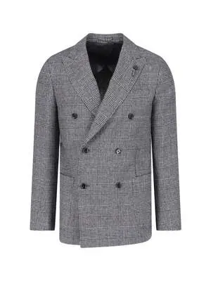 LARDINI Double-breasted Plaid Blazer