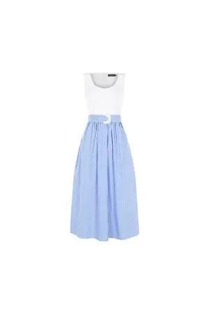 EXQUISE Belted Striped Regular Fit Midi Dress - Blue