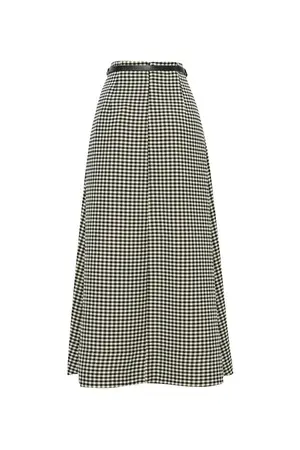 EXQUISE A-line Midi Skirt With Belt In Gingham Checks
