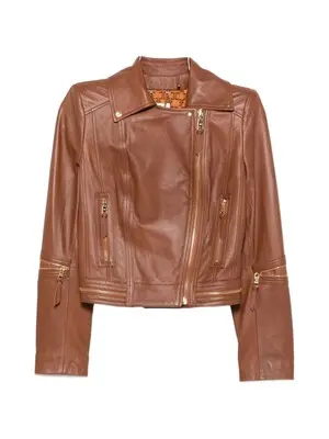 Elisabetta Franchi Leather Biker Jacket - Brown
