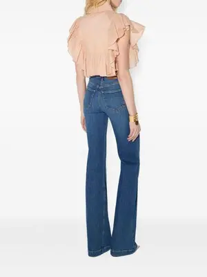 Elisabetta Franchi Flared Leg Denim Jeans With Golden Logo Buttons - Blue