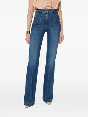 Elisabetta Franchi Flared Leg Denim Jeans With Golden Logo Buttons - Blue