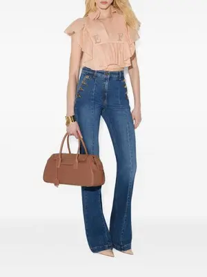 Elisabetta Franchi Flared Leg Denim Jeans With Golden Logo Buttons - Blue
