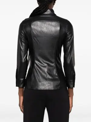 Elisabetta Franchi Faux Leather Shirt With Gold-tone Cuff Plaques