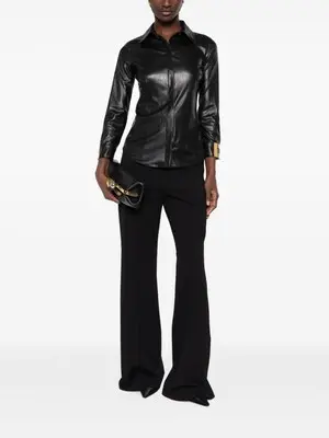 Elisabetta Franchi Faux Leather Shirt With Gold-tone Cuff Plaques