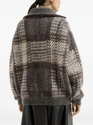 Brunello Cucinelli Checked Wool Zip-up Cardigan
