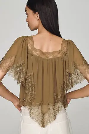 LYREBIRD Chiffon Lace Trim Cropped Top - Olive
