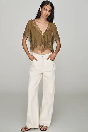 LYREBIRD Chiffon Lace Trim Cropped Top - Olive