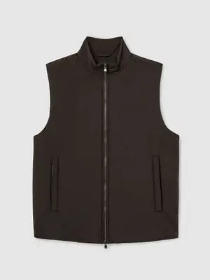 REISS Axel Technical Padded Zip-through Gilet - Dark Brown