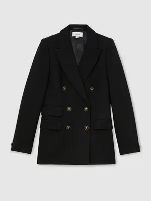 REISS Lauryn Petite Wool-blend Twill Double-breasted Blazer - Black