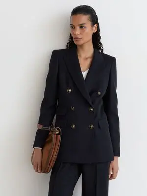 REISS Lauryn Petite Wool-blend Twill Double-breasted Blazer
