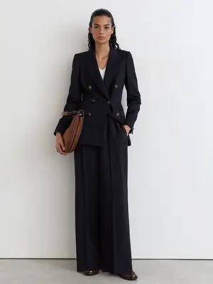 REISS Lauryn Petite Wool-blend Twill Double-breasted Blazer