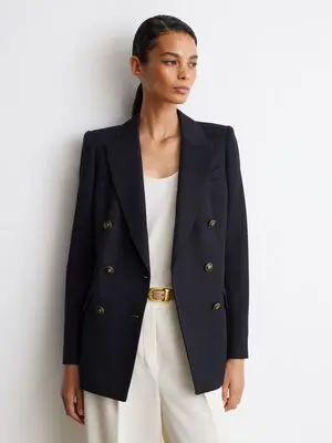 REISS Lauryn Petite Wool-blend Twill Double-breasted Blazer