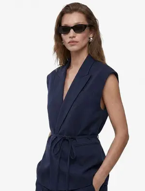 Koton Sleeveless Striped Blazer Vests With Belted