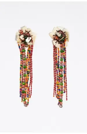 Bimba Y Lola Mother-of-pearl And Beaded Tassel Earrings - Garnet