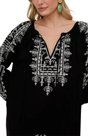 RAFFYA Aurelia Embroidered Kaftan Maxi Dress - Black