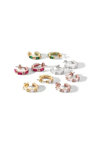 ORA ANA The Claire Hoop Huggie Earrings - Rose Gold/ruby Cz