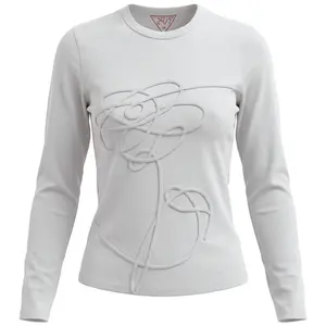 24/7 Applique Flatlock Stitch Long Sleeve Tee - White