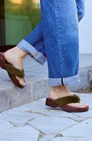 Seychelles Ocean Ave Faux Fur Flip Flop - Olive
