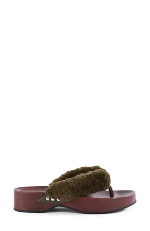 Seychelles Ocean Ave Faux Fur Flip Flop - Olive
