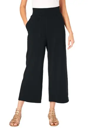 Roaman's Side Pocket Essential Stretch Yoga Capri Pant - Black