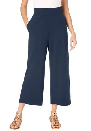 Roaman's Side Pocket Essential Stretch Yoga Capri Pant - Navy