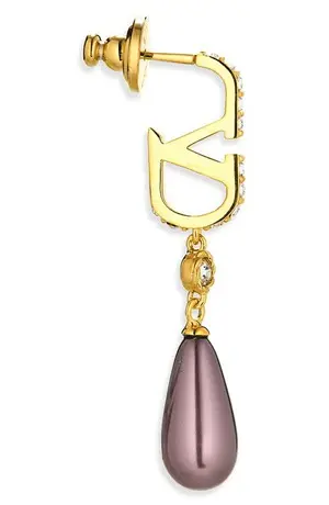 Valentino Garavani Vlogo Drop Earrings With Crystal Accents And Glass Teardrops