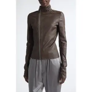 Rick Owens Grained Lambskin Asymmetrical Moto Jacket - Grease