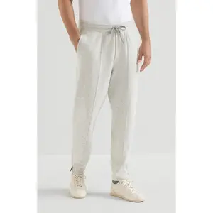 Brunello Cucinelli Cashmere Double Knit Trousers With Crête Detail And Elasticated Zipper Cuffs - Light Grey